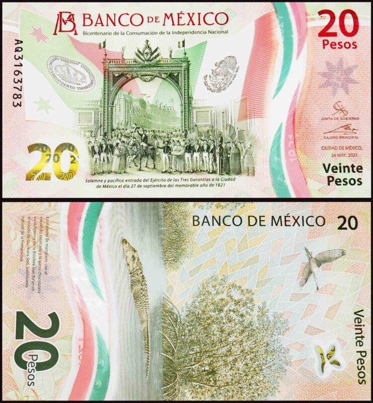 Mexico 20 Pesos Very Fine Polymer Banknote